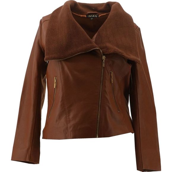 IMAN | Jackets & Coats | Iman Global Chic Genuine Lamb Leather Moto ...